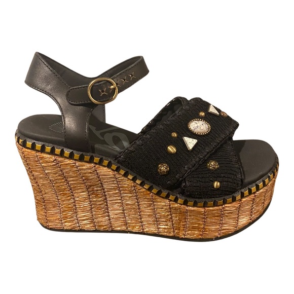 OTBT | Shoes | Otbt Cahoot Platform Wedge Sandal Black Beaded Raffia ...